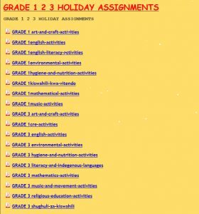 GRADE 1 2 3 HOLIDAY ASSIGNMENTS - KCPE-KCSE
