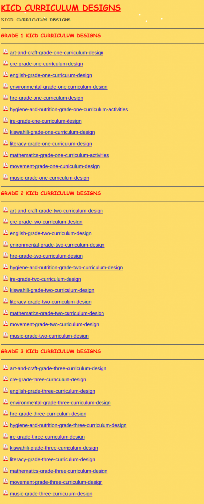 KICD CURRICULUM DESIGNS - KCPE-KCSE